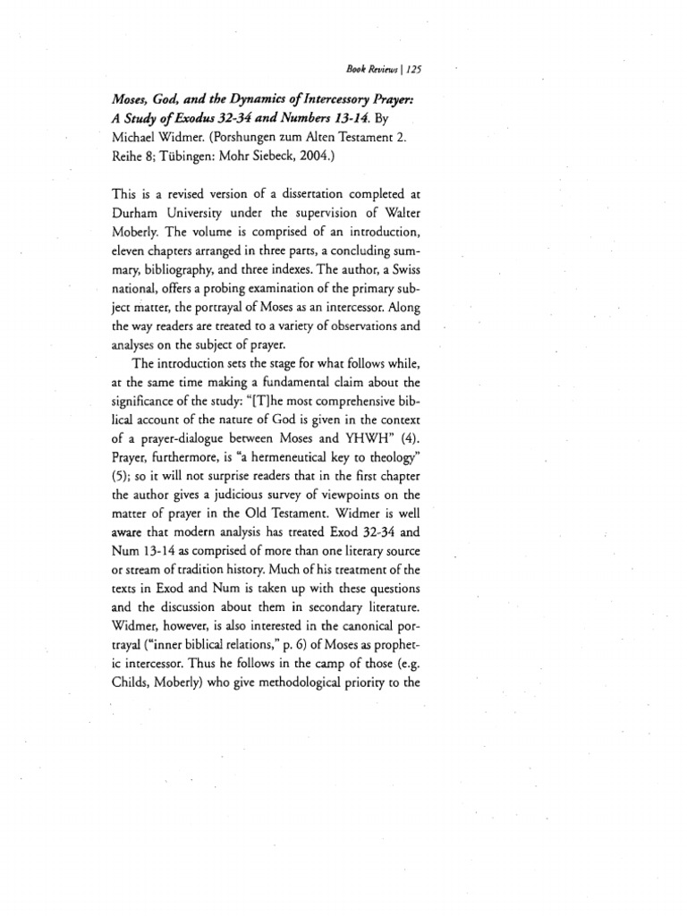 Dearman - 2005 - Moses, God and The Dynamics of Intercessory Prayer ...