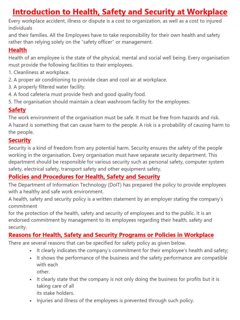 Workplace Health, Safety, and Security Guide | PDF | Occupational ...