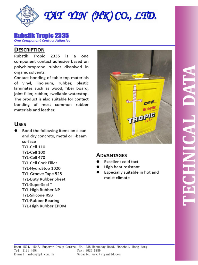 Rubstik Tropic 2335 Adhesive Overview | PDF | Adhesive | Natural Rubber