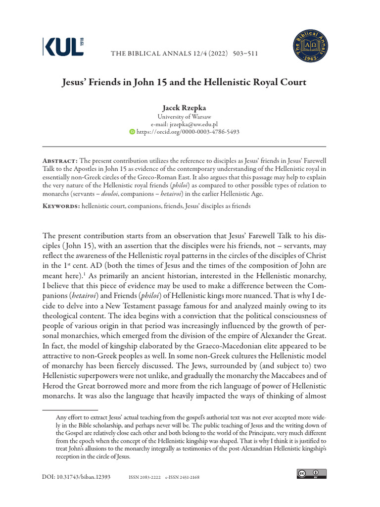 Rzepka - 2022 - Jesus' Friends in John 15 and The Hellenistic Roya ...
