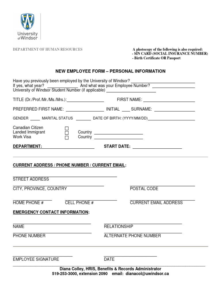 New Employee Personal Information Form | PDF