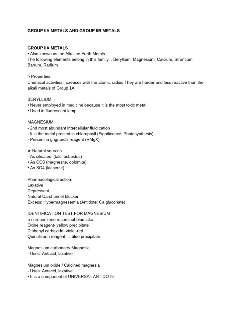 Group Iia Metals and Group Iib Metals | PDF | Calcium | Magnesium