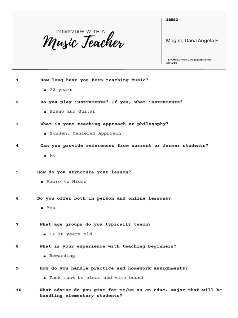 Insights from Music Teacher Dana Angela | PDF | Language Arts ...