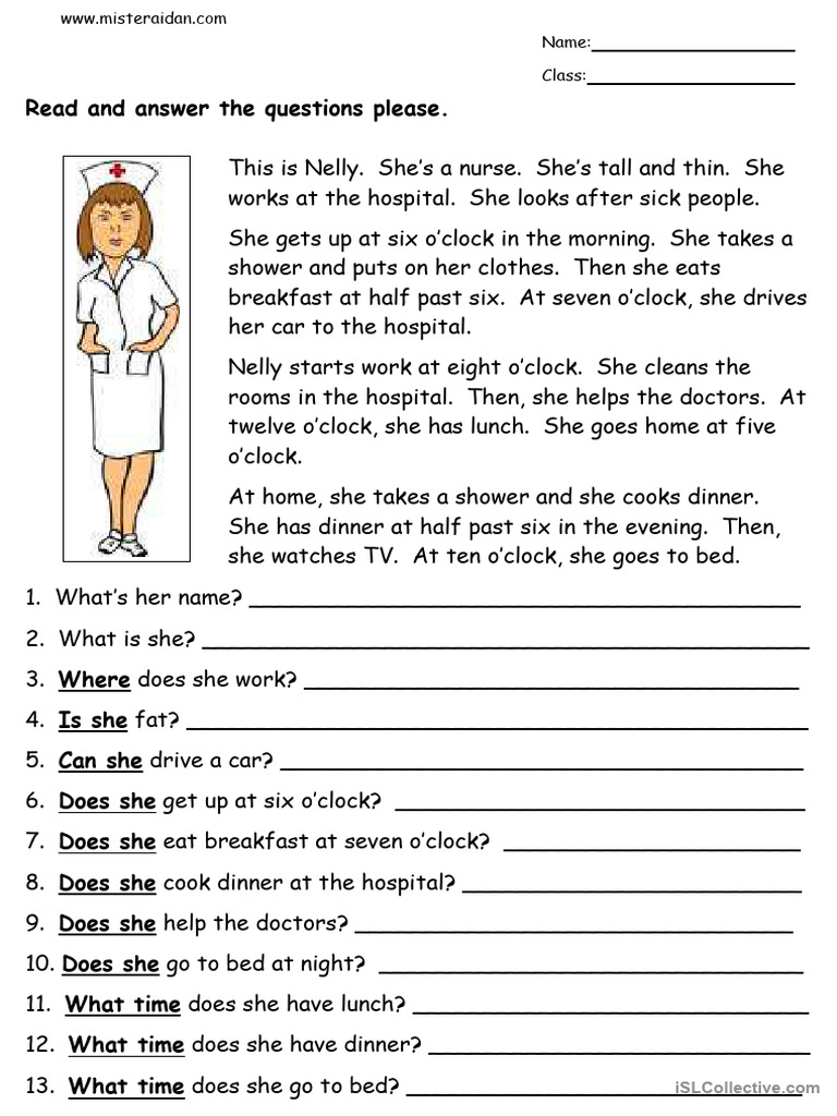 Nurse Nelly's Daily Routine Comprehension | PDF | Self-Improvement
