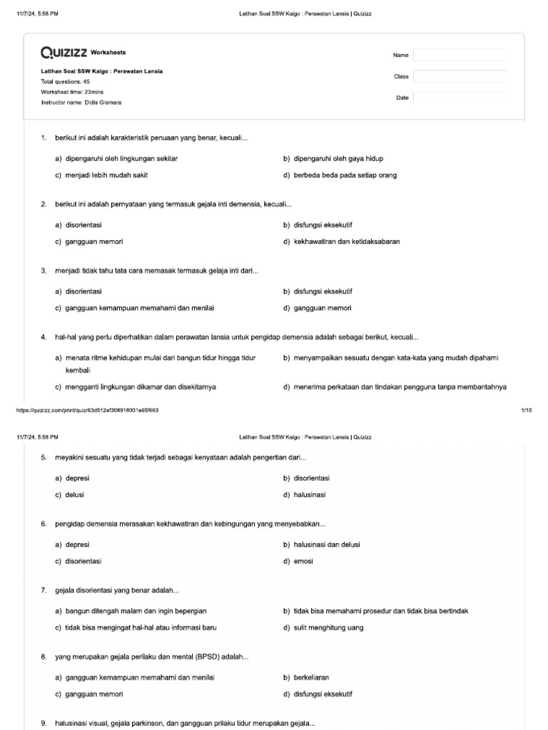 Latihan Soal SSW Kaigo - Perawatan Lansia | PDF