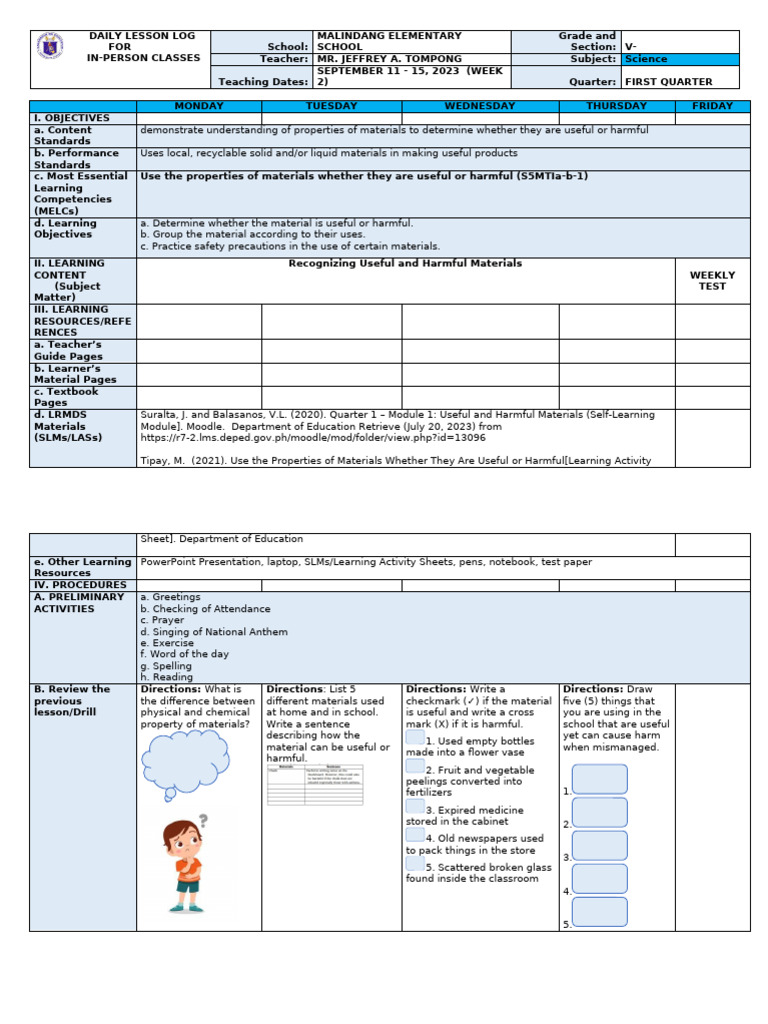 Science 5 Sy 23 24 Q1 W2 | PDF | Learning | Teachers