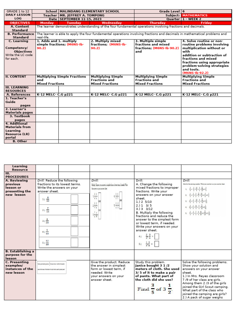 Math 6 Sy 23 24 Q1 W2 | PDF | Multiplication | Mathematics