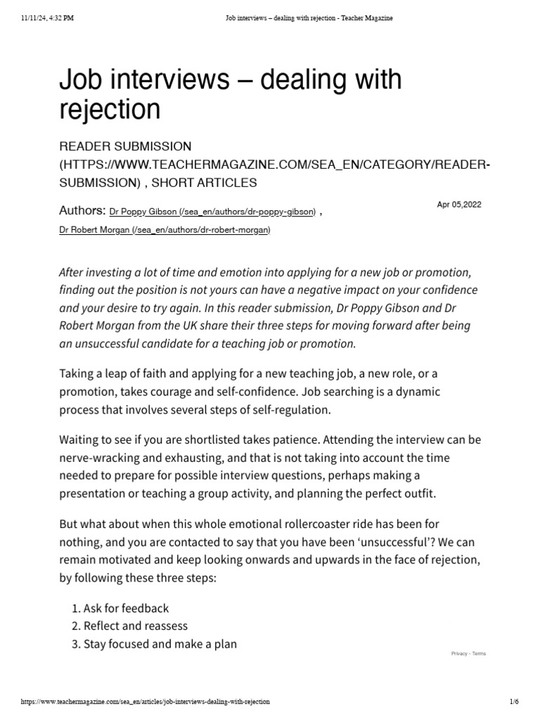 Job Interviews - Dealing With Rejection - Teacher Magazine | PDF | Job ...