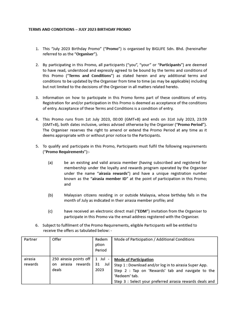 July 2023 Birthday Promo Terms | PDF | Coupon | Voucher