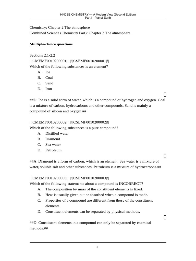 Chapter 2 Multiple-choice questions | PDF | Argon | Atmosphere Of Earth