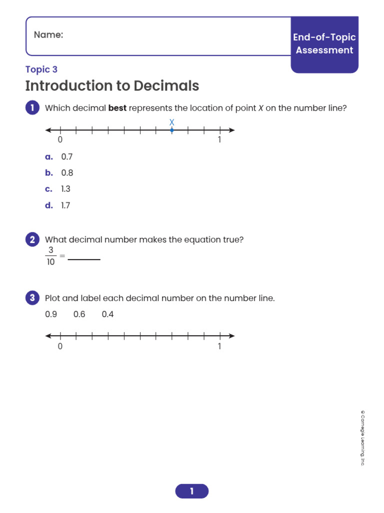 Clear Math Grade 4 Student - Intro To Decimals Assessment | PDF ...