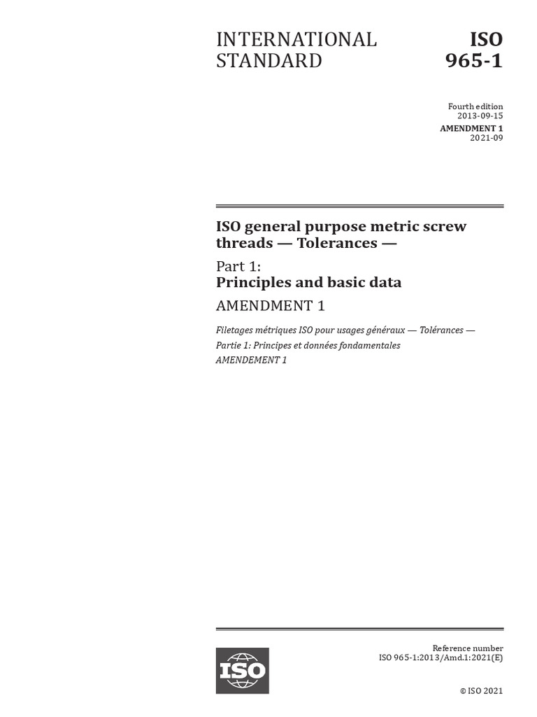 ISO 965-1, ENG, Ed 2, 2013, Amd1-2021 | PDF | International ...