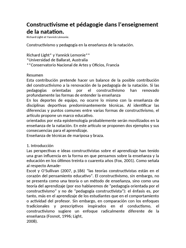 Constructivisme Et Pédagogie Dans L | PDF | Constructivismo (filosofía de la educación) | Enseñando
