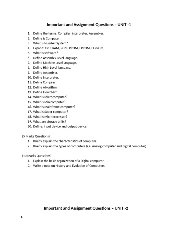 Important and Assignment Questions | PDF | Computers