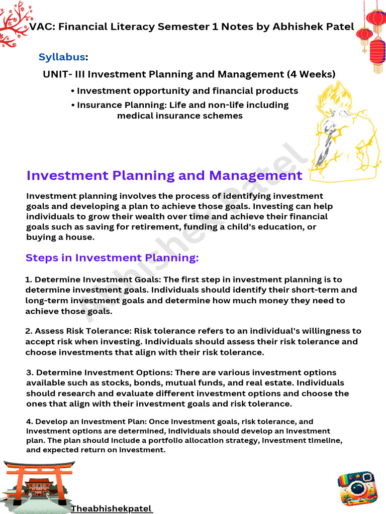 Financial Literacy Investment Planning Notes | PDF | Investment Fund ...