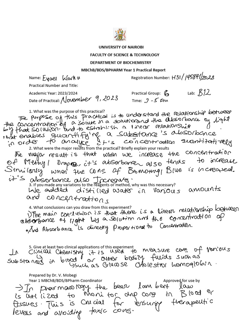 Year 1 Biochemistry Practical Report | PDF