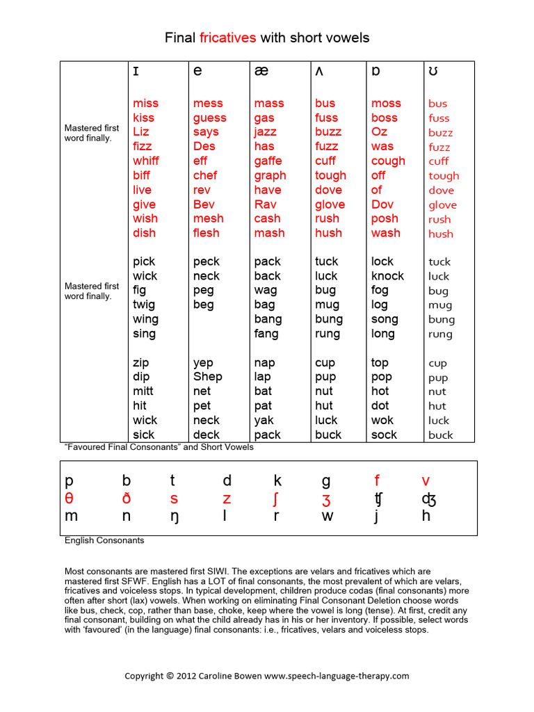 Shortvowels Fricatives | PDF | Consonant | Language Families