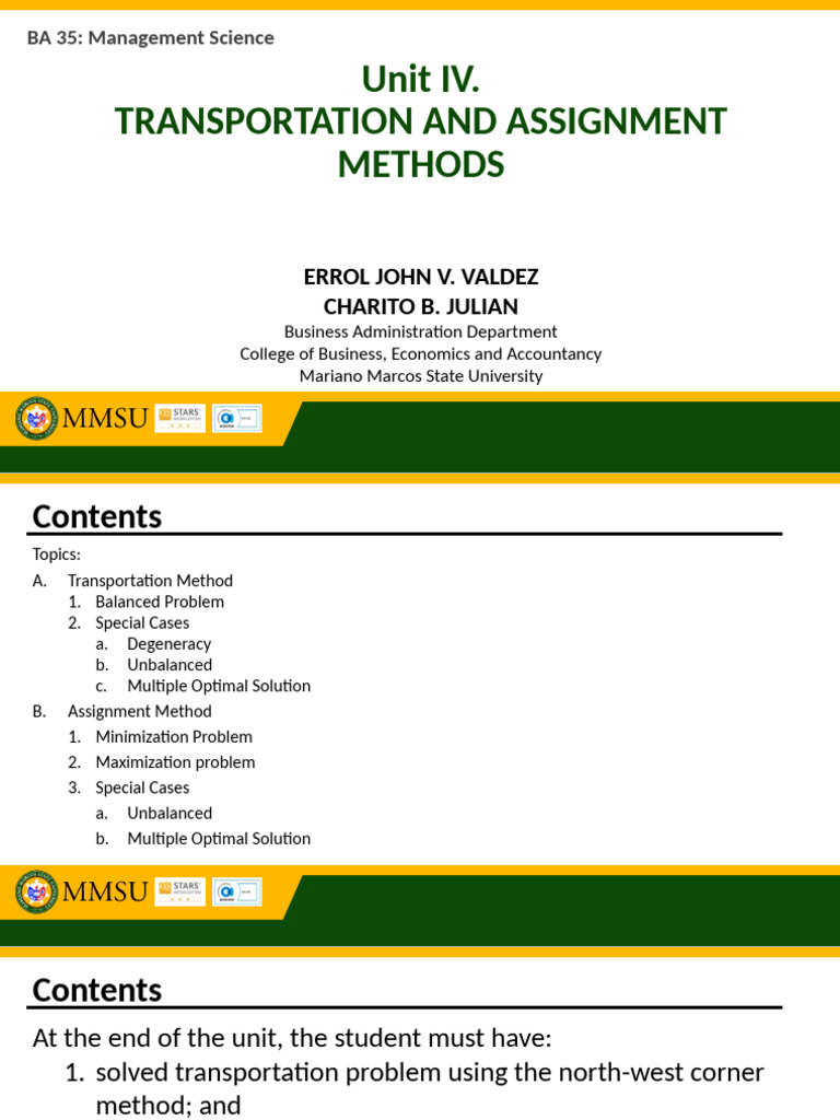 BA 35 Unit IV Transportation Method | PDF | Mathematical Optimization | Mathematics Of Computing