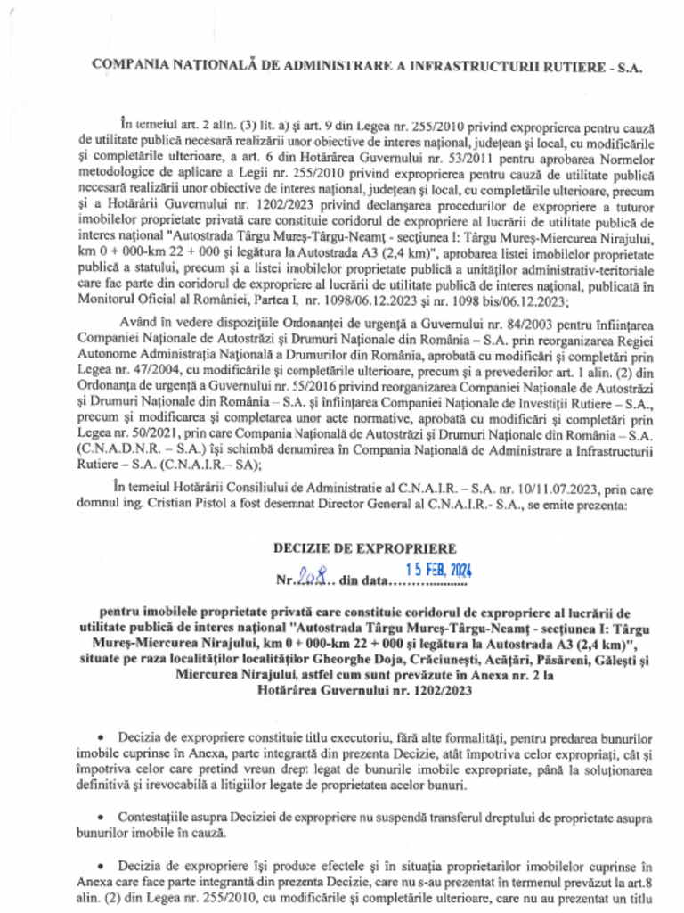 Decizie Expropriere Nr. 208-15.02.2024 - A8S1 | PDF