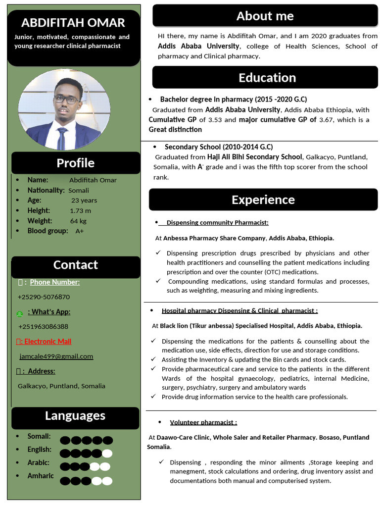 CV - For MSF - Somalia HRM Office | PDF | Pharmacy | Medical Prescription