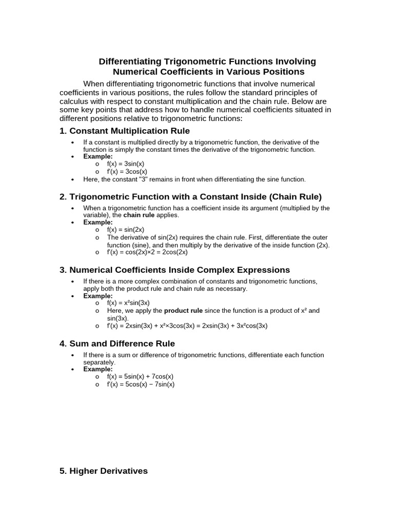 Differentiating Trigonometric Functions Involving Numerical ...