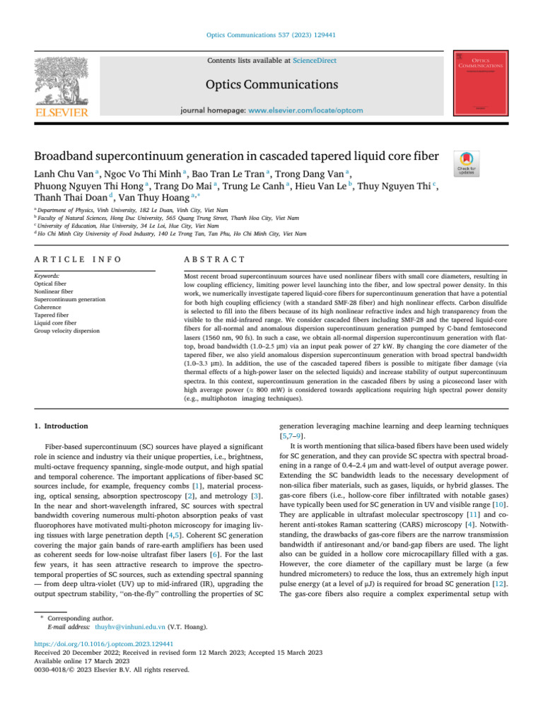 BB - Broadband Supercontinuum Generation in Cascaded Tapered Liquid ...