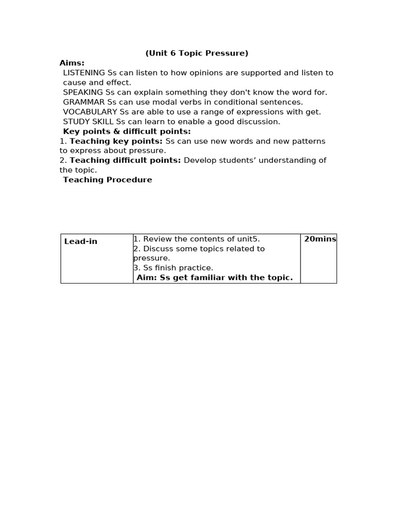 LS3U6 Pressure Lesson Plan | PDF | Vocabulary | Grammar