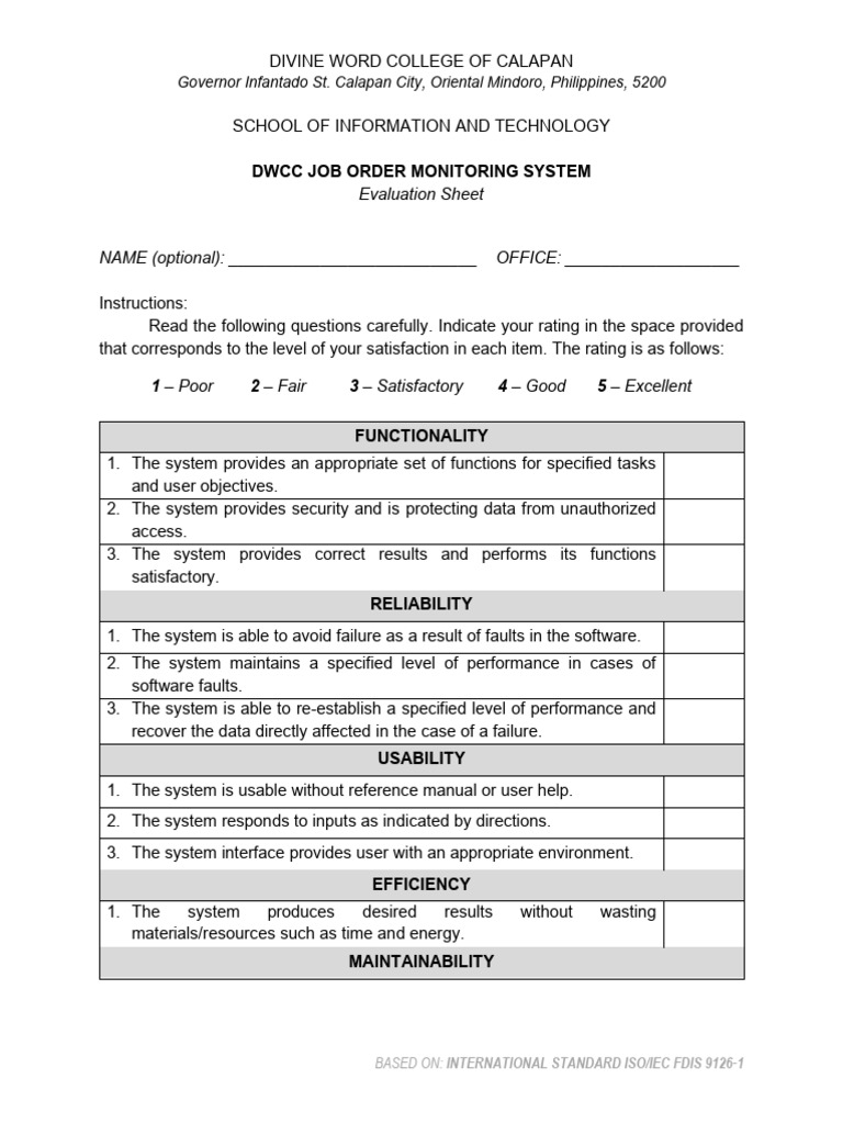 SAMPLE EVALUATION Sheet | PDF | Usability | Software Engineering