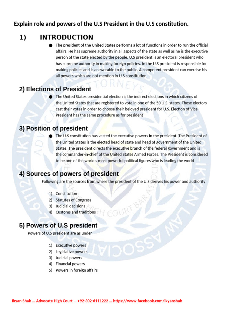 U.S. President's Role and Powers Explained | PDF | Presidents Of The ...