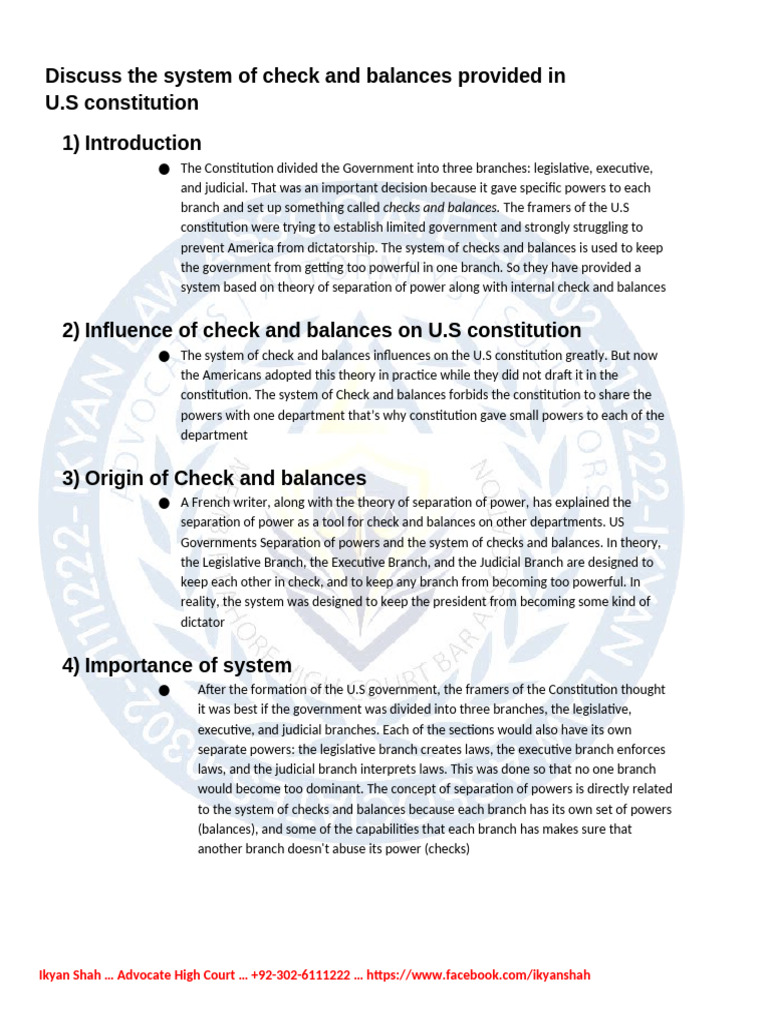 Systems of Check and Balances | PDF | Separation Of Powers Under The ...