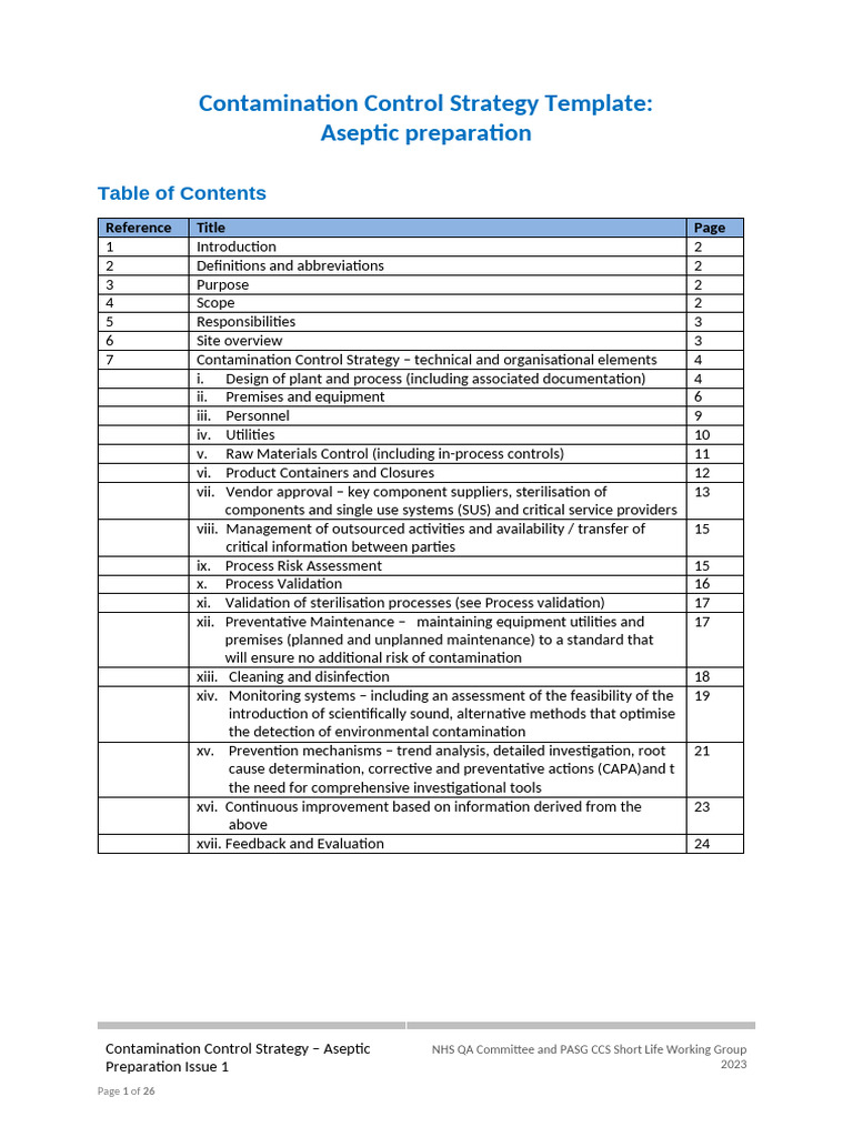 CCS Template For Aseptic Preparation Section 10 Issue 1 July 2023 | PDF | Environmental ...