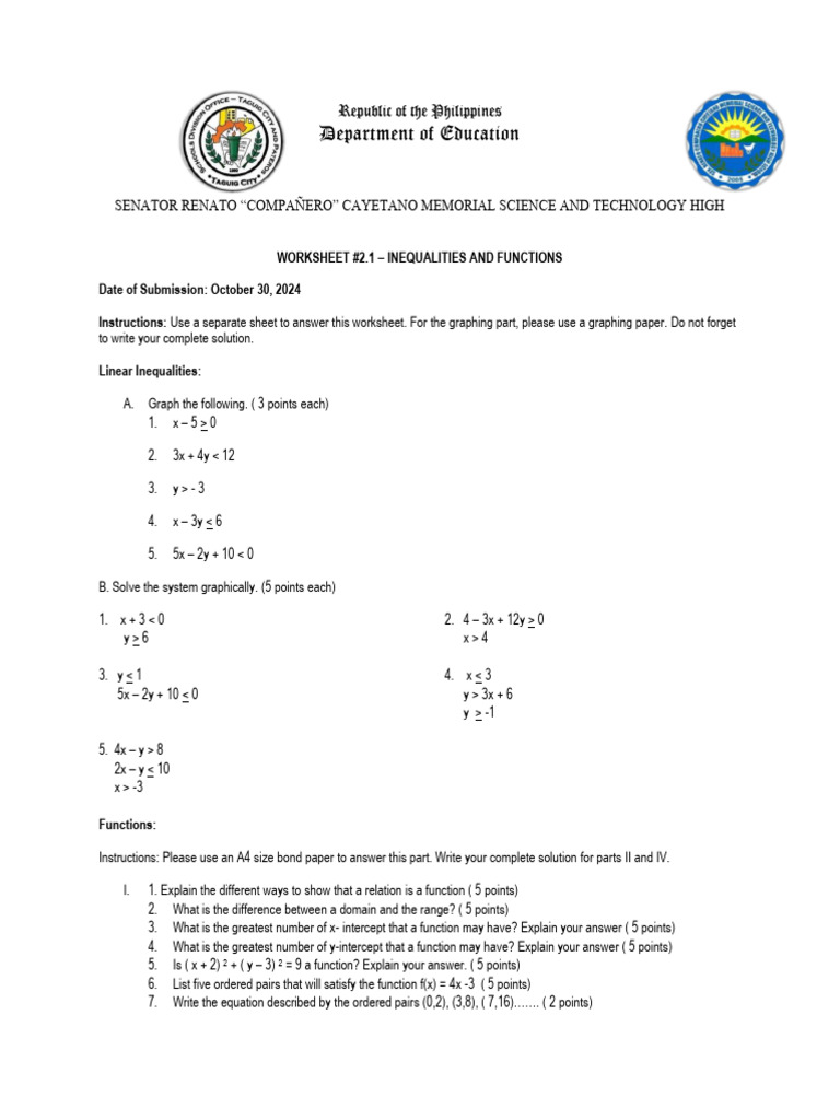 Worksheet 21 And 22 System And Functions Pdf Function Mathematics Functions And Mappings 