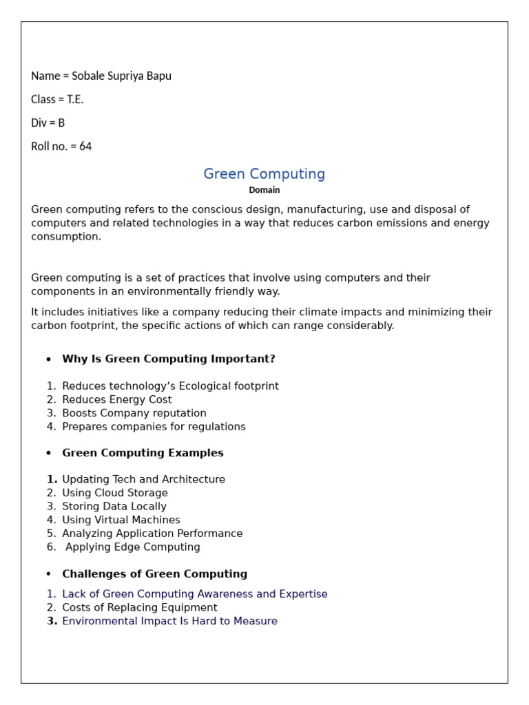 Green Computing | PDF | Computers