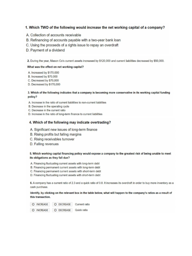 Working Capital Management Questions | PDF
