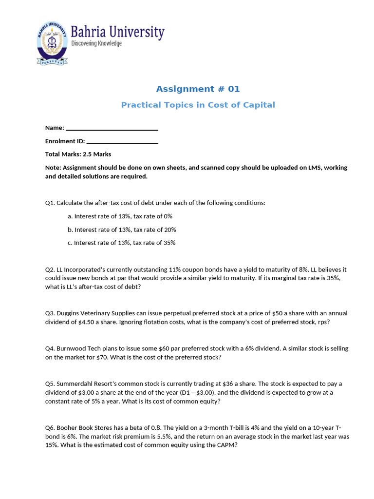 Cost of Capital - Assignment 05102024 081255am | PDF | Cost Of Capital | Preferred Stock