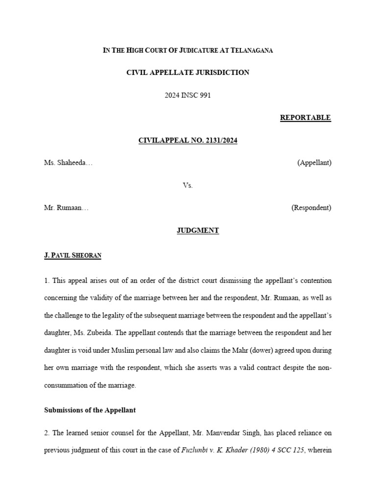 Zubeida Memon's Marriage Validity Ruling | PDF | Marriage | Appeal