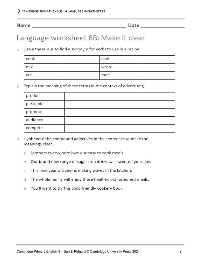 Pri Eng 2ed Tr4 LW 8b Vocabulary Building | PDF | Cooking, Food & Wine