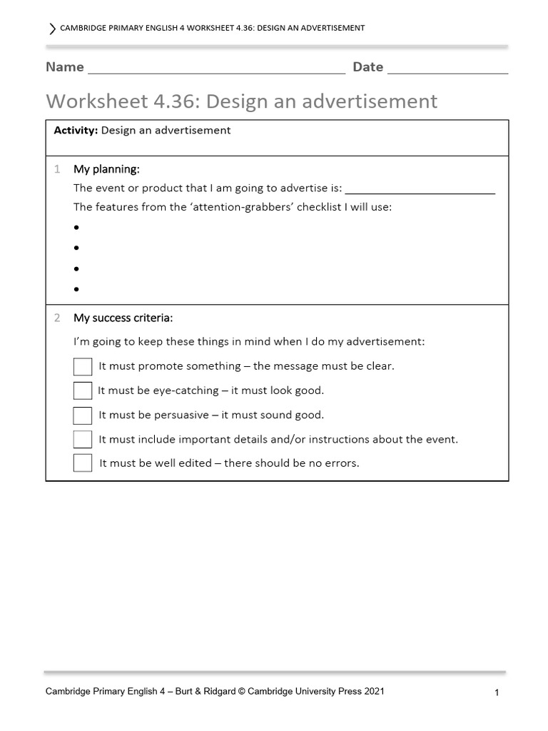 Advertisement Design Worksheet | PDF