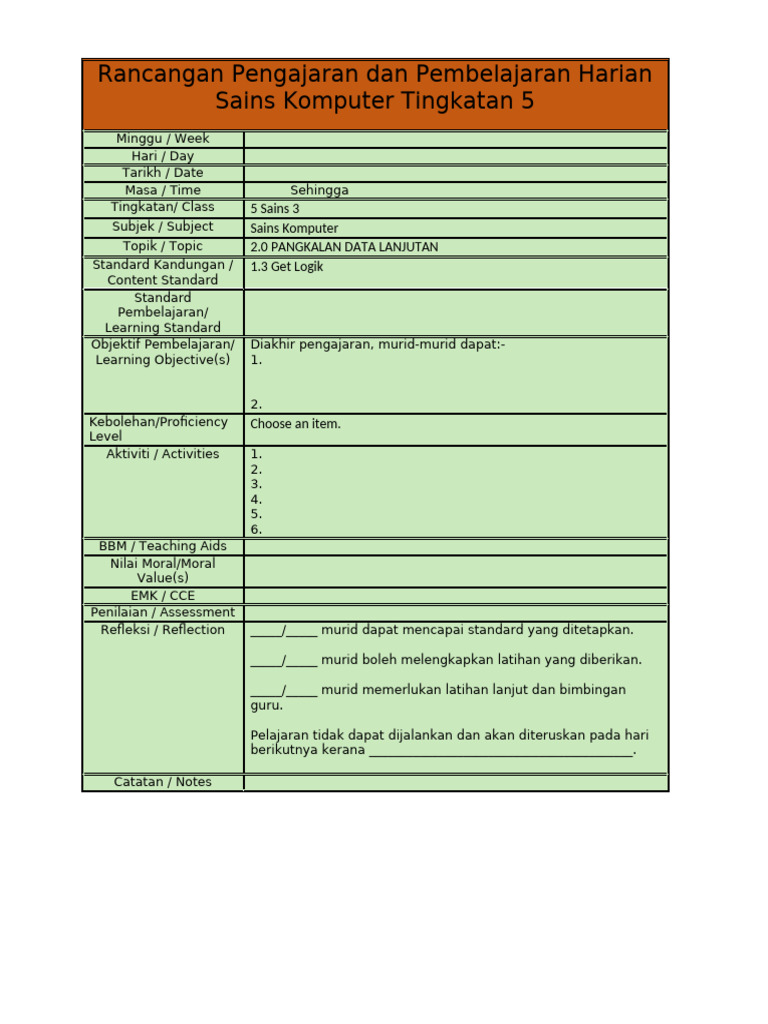 RPH Sains Komputer Tingkatan 5 | PDF