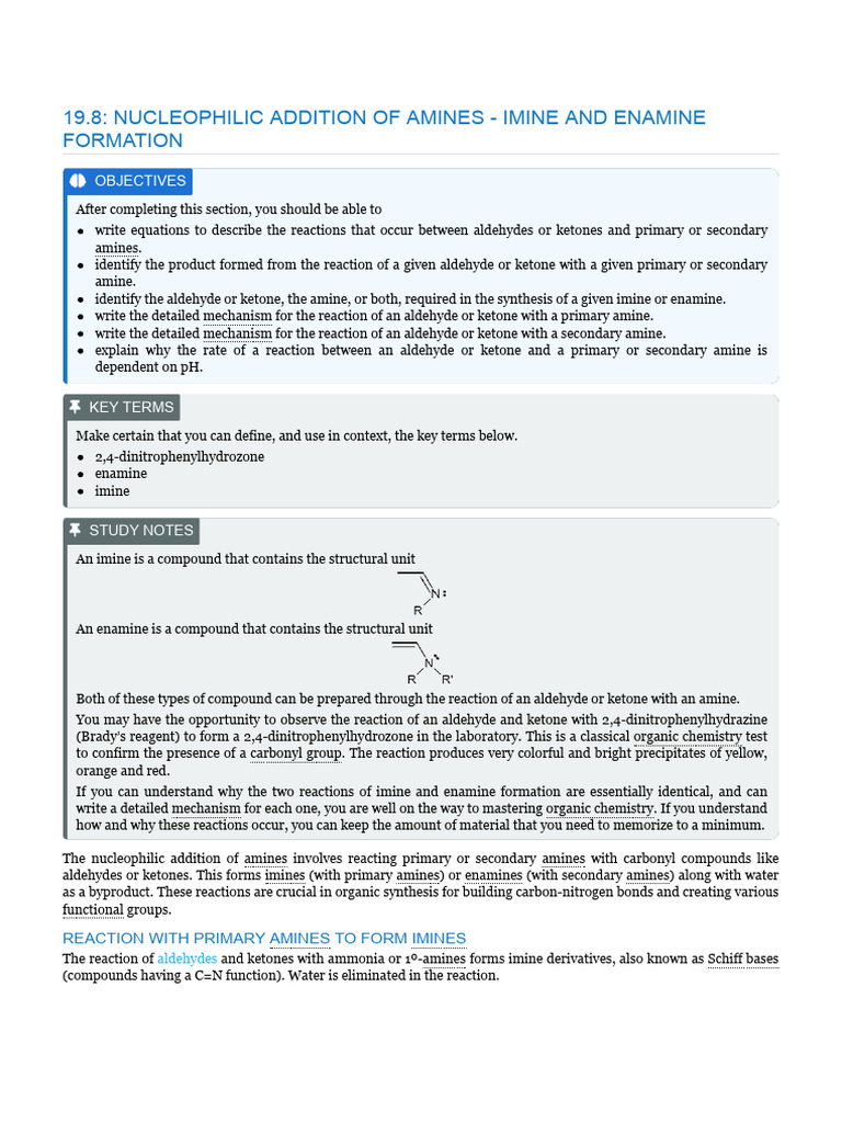 19.8 - Nucleophilic Addition of Amines - Imine and Enamine Formation ...