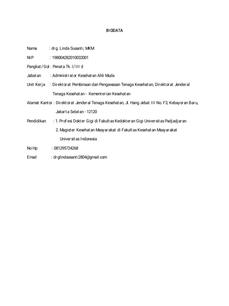 CV DRG Linda Susanti, MKM - 221103 - 204451 | PDF