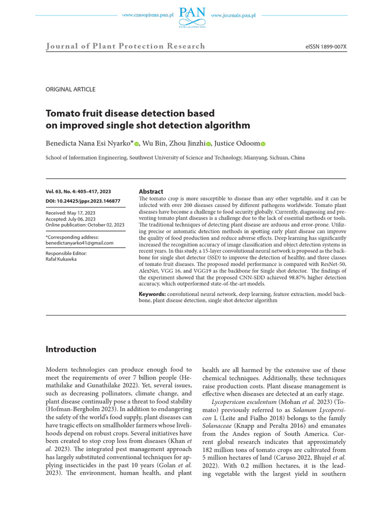 Tomato Fruit Disease Detection Based On Improved Single Shot Detection