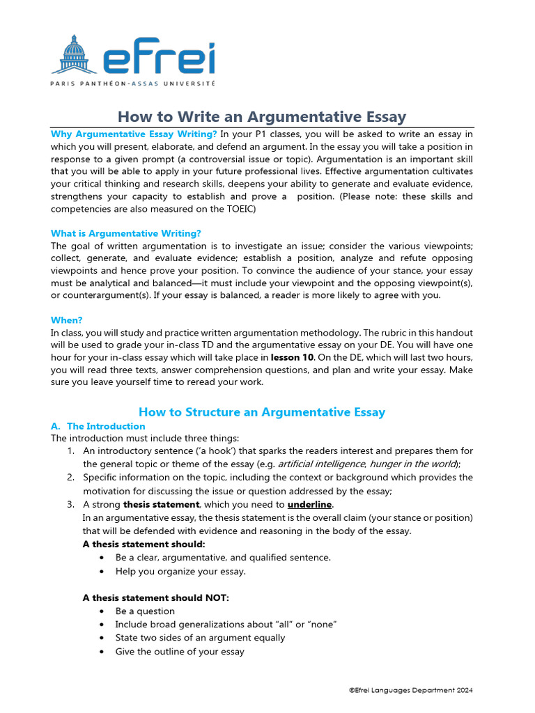 How To Write An Argumentative Essay | PDF | Essays | Argument