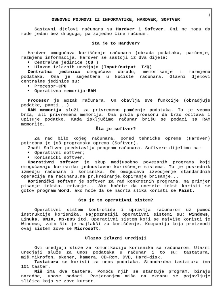 Osnovni Pojmovi Iz Informatike | PDF