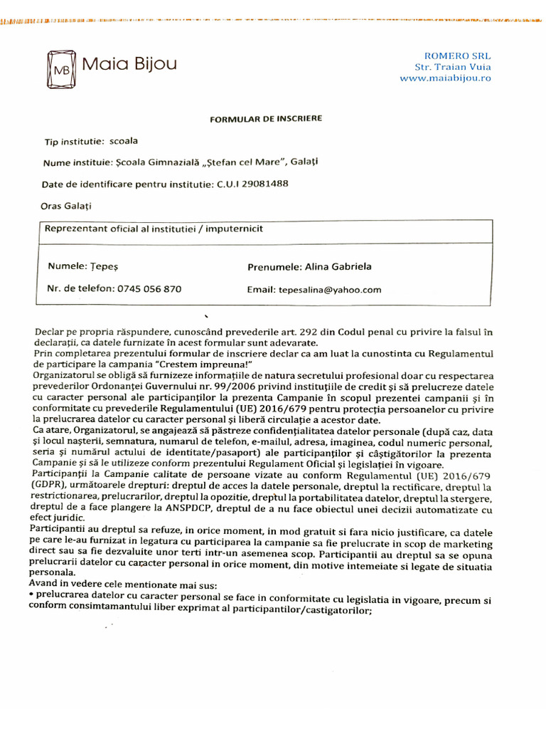 Formular de Inscriere | PDF