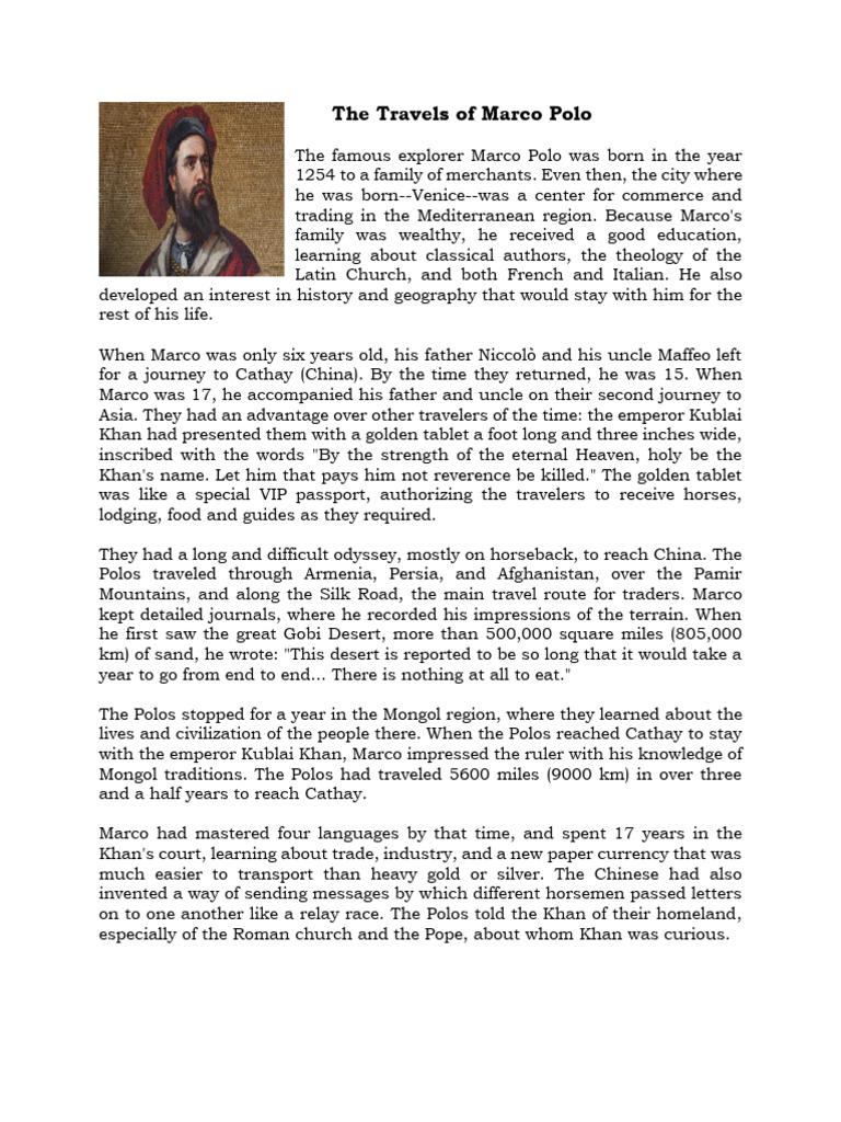1 - The Travels of Marco Polo | PDF | Marco Polo | Mongol Empire