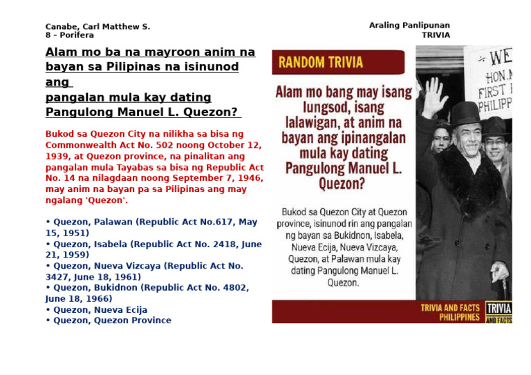 Alam Mo Ba Na Mayroon Anim Na Bayan Sa Pilipinas Na Isinunod Ang | PDF