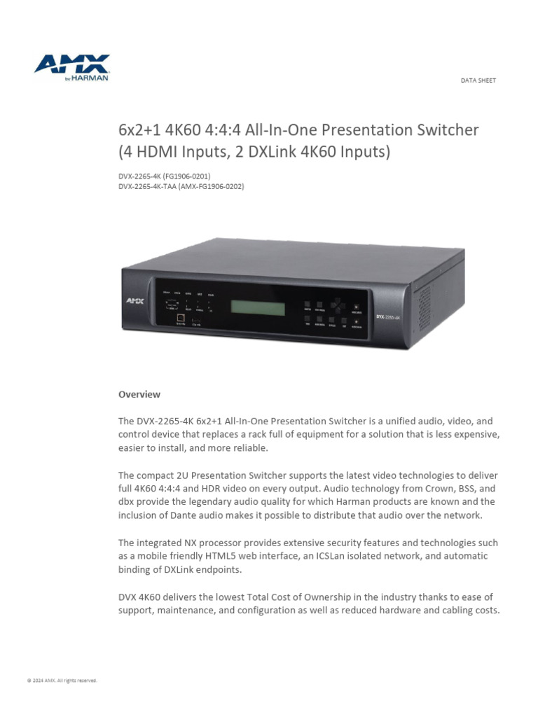AMX Enova DVX-2265-4K Datasheet | PDF | Hdmi | Usb