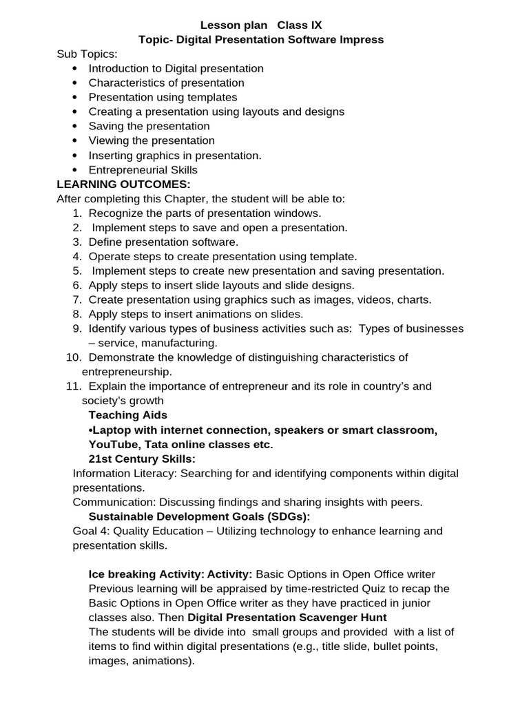 Digital Presentation Skills for Class IX | PDF | Entrepreneurship ...