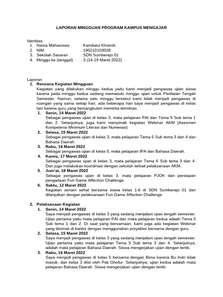 Template Laporan Mingguan | PDF